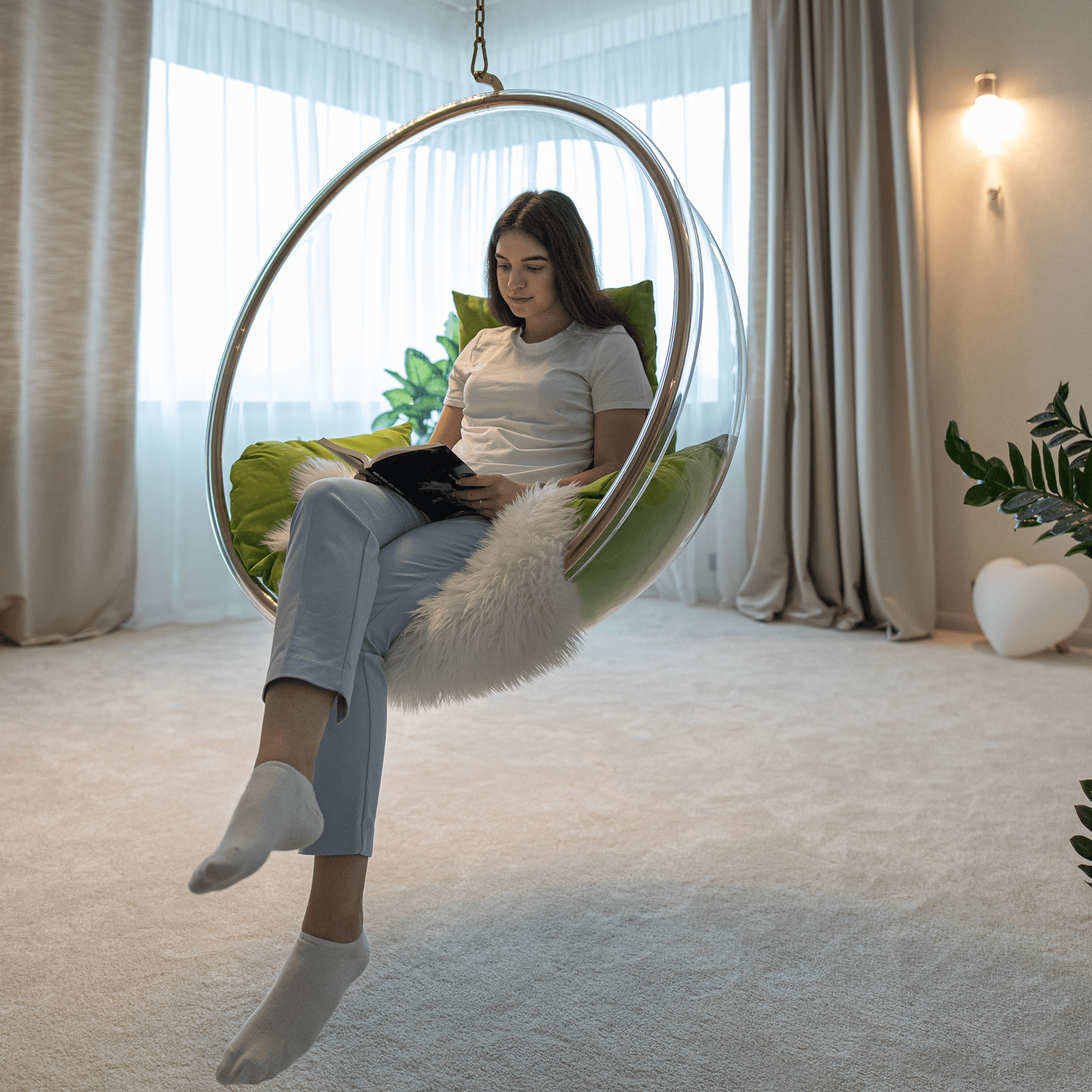 Scaun suspendat Bubble Tip 1, transparent/ auriu/ verde | Kondela.ro