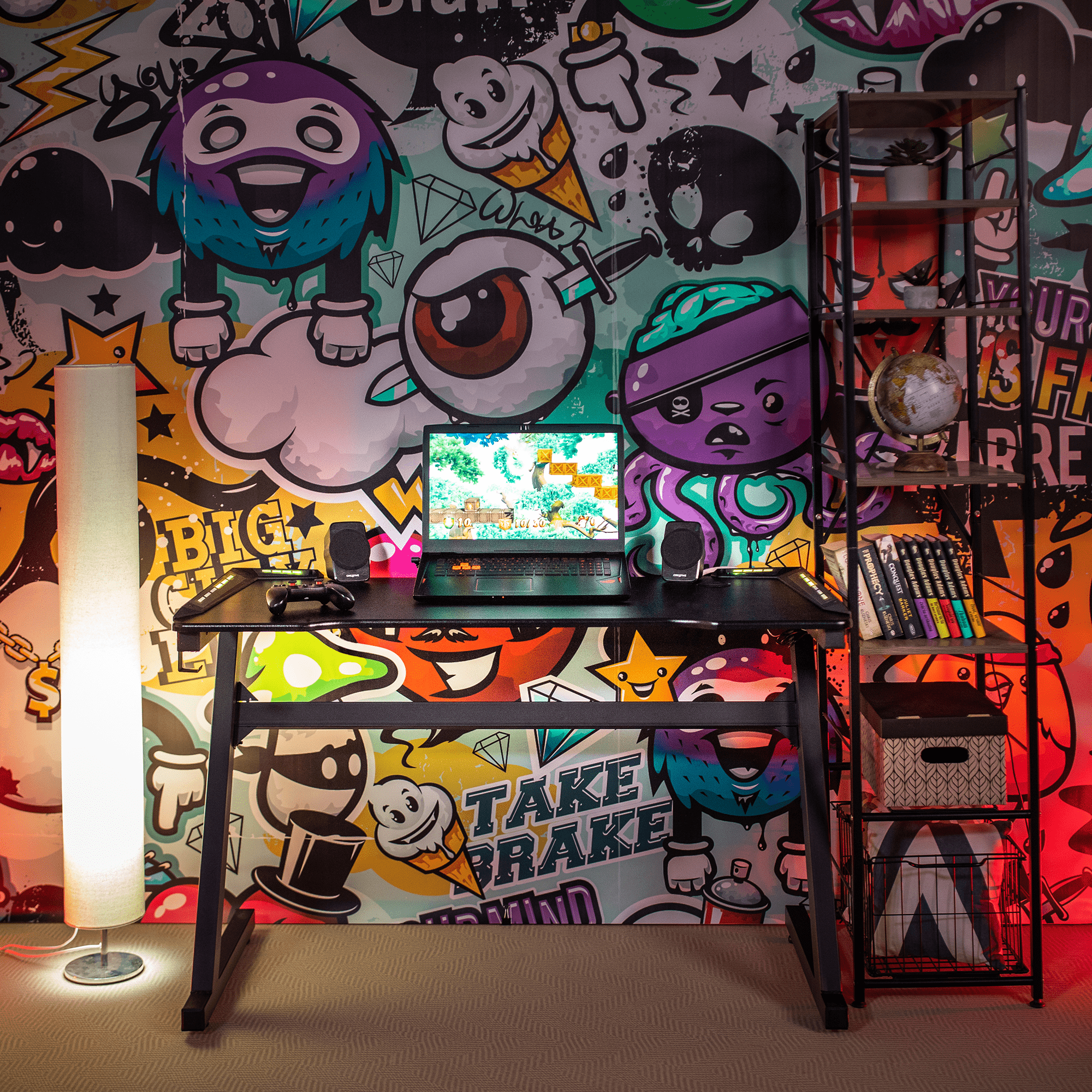 Gamer asztal Mackenzie, LED világítás, 120 cm | Kondela.hu